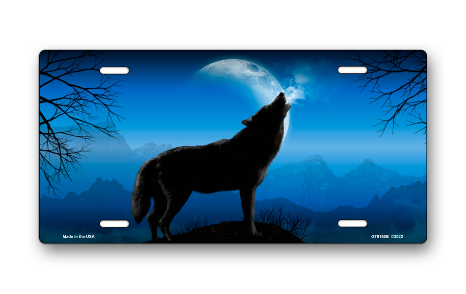 Howling Wolf on Blue License Plate – Salty Bones